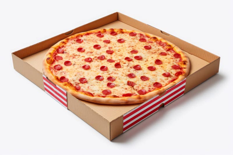 Whole Pepperoni Pizza in Cardboard Box on White Background Stock Image ...