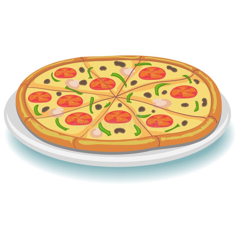 Whole Pepperoni Pizza on Plate Stock Vector - Illustration of baked ...