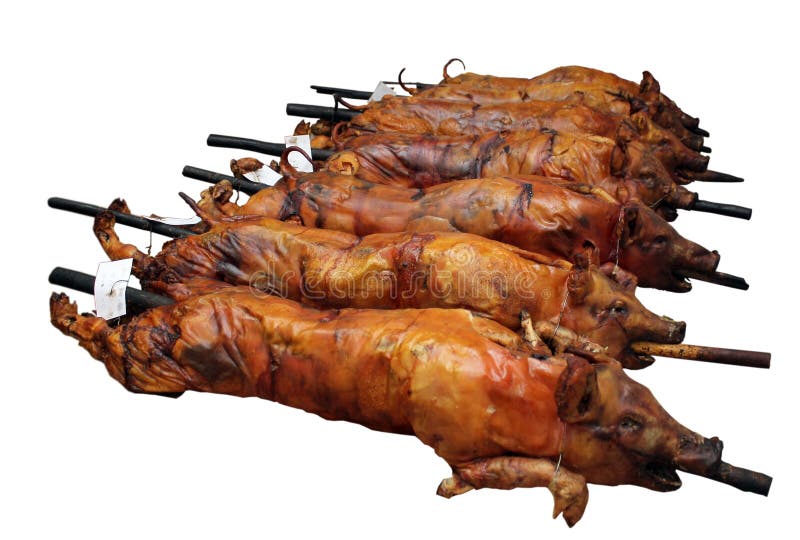 Whole Pig Being Roasted - Isolated Stock Image - Image of barbecue ...