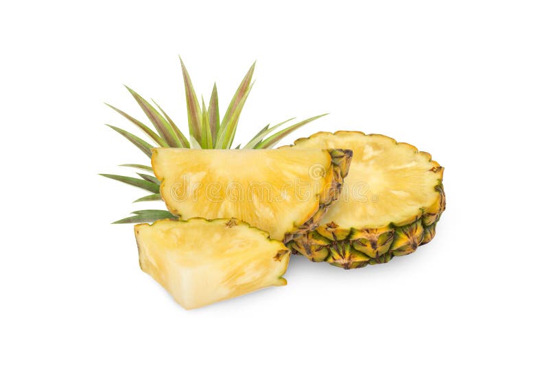 Whole Pineapple and Pineapple Slice. Pineapple with Leaves Isolated on ...