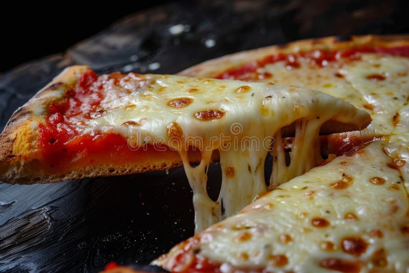 Whole Pizza with Cheese Pull on a Wooden Board Stock Photo - Image of ...