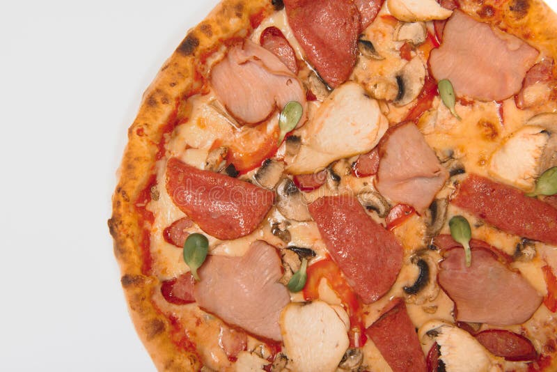 Whole Pizza with Different Meat Toppings Stock Image - Image of ...