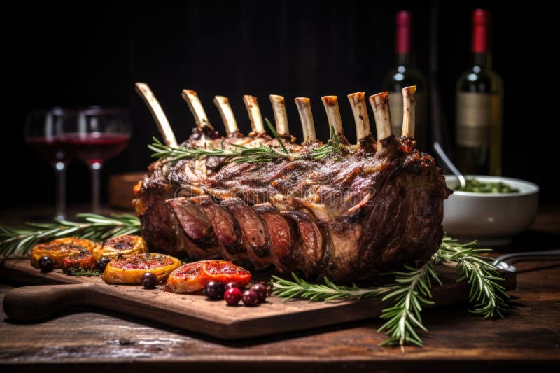 Whole Rack of Lamb with a Thick Garlic and Rosemary Paste Stock Image ...