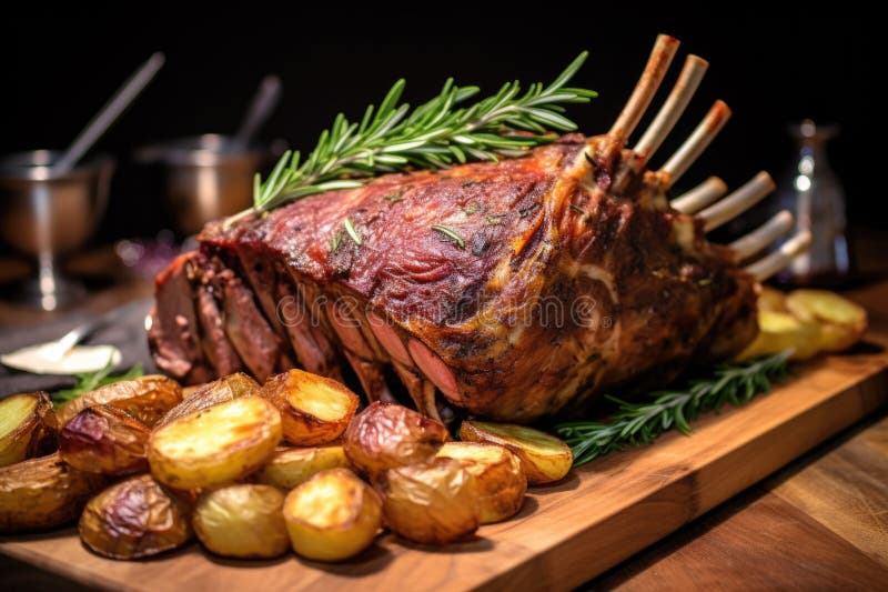Whole Rack of Lamb with a Thick Garlic and Rosemary Paste Stock Photo ...