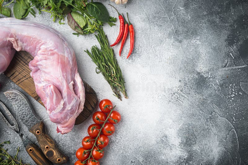 Whole Raw Rabbit with Ingredients, on Gray Stone Background, Top View ...