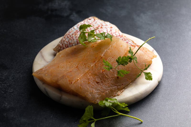 Whole Raw Red Snapper Fish on a Cutting Board Stock Image - Image of ...