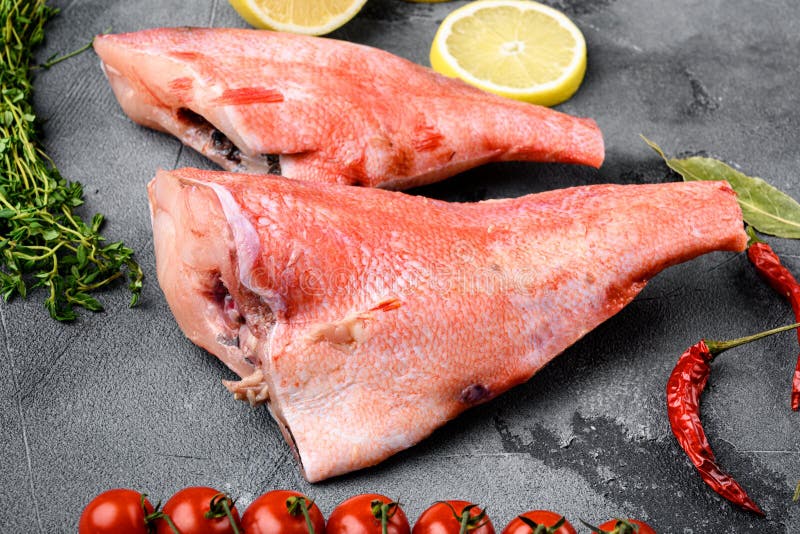 Whole Raw Red Snapper Fish, on Gray Stone Table Background Stock Image ...