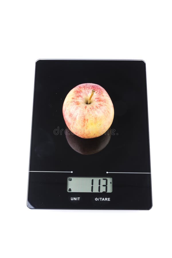 Whole Raw Red and Yellow Apple on a Scale Stock Image - Image of ...