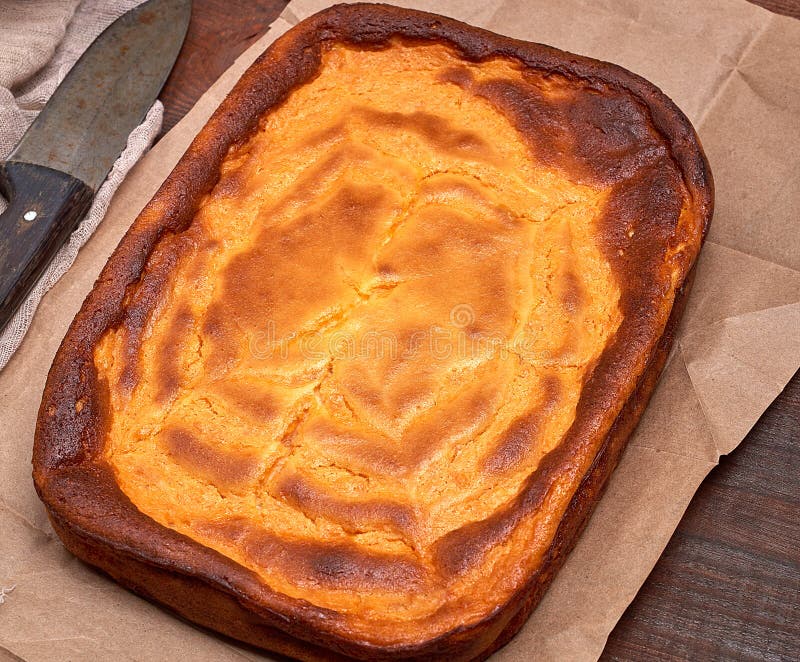 Whole Rectangular Pie of Cottage Cheese and Pumpkin Stock Photo - Image ...