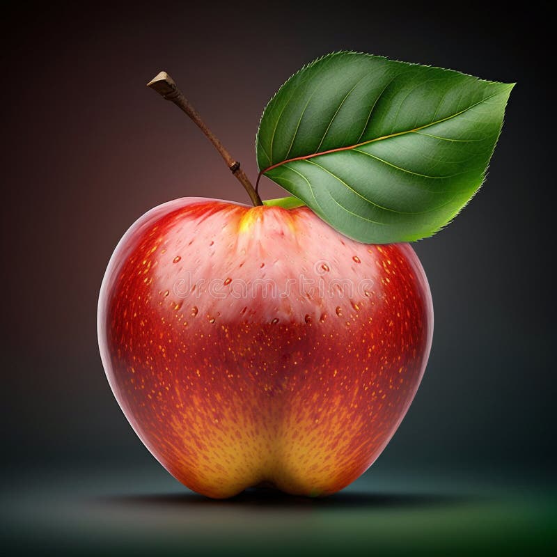 Whole Red Apple Fruit with Leaf Stock Illustration - Illustration of ...