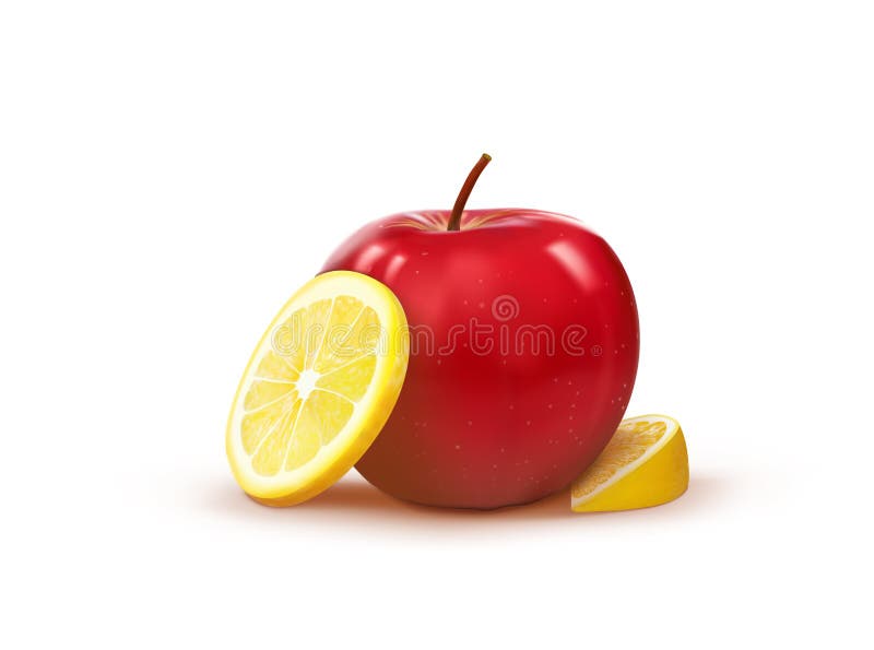 A Whole Red Apple with Lemon Slices on a White Background. Stock Vector ...