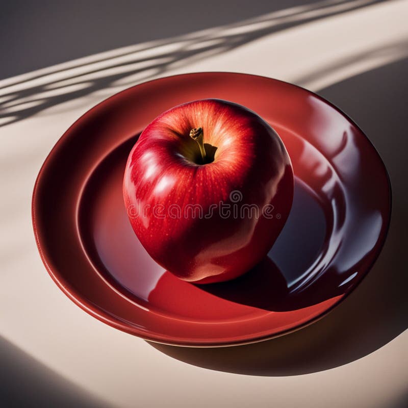 Whole red apple on a plate stock illustration. Illustration of ripe ...