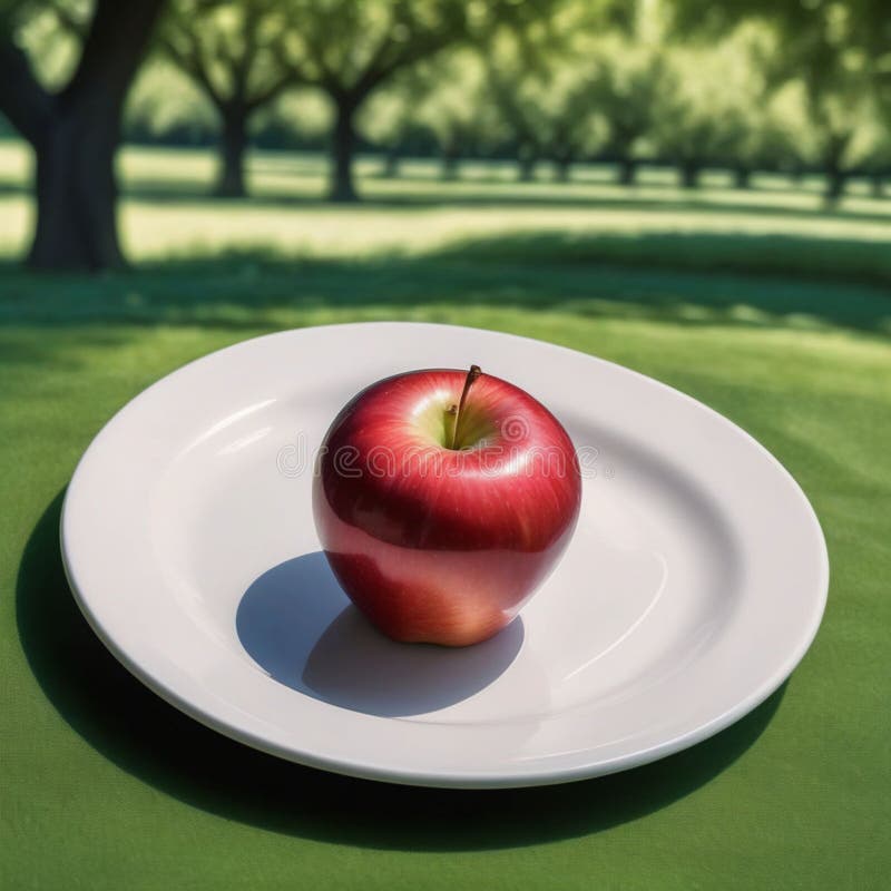 Whole red apple on a plate stock illustration. Illustration of dessert ...