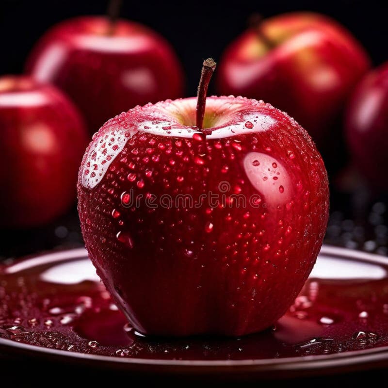 Whole red apple on a plate stock illustration. Illustration of fruits ...