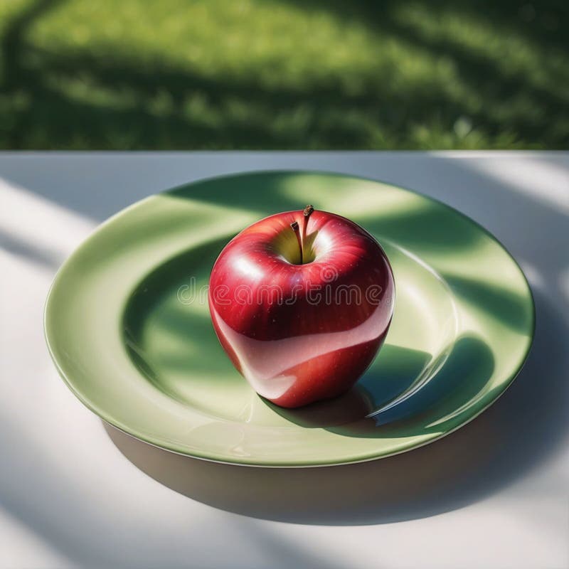 Whole red apple on a plate stock illustration. Illustration of food ...