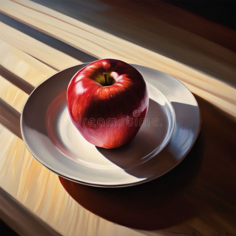 Whole red apple on a plate stock illustration. Illustration of fruits ...
