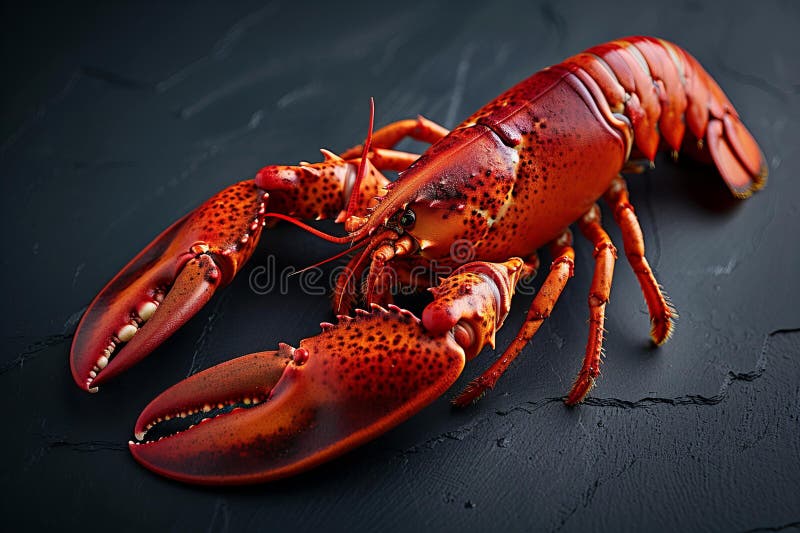 A Whole Red Lobster, Placed on the Right Side of an Isolated Black ...
