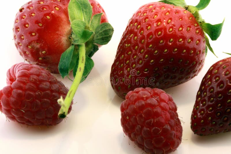 Whole Red Raspberries and Strawberries Stock Photo - Image of snack ...