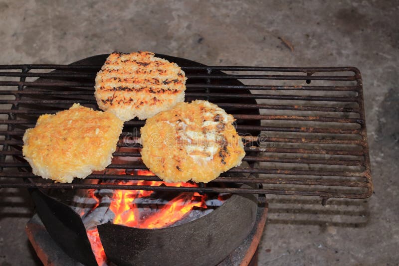 Whole Rice Made into Balls and Baked Stock Image - Image of grill ...