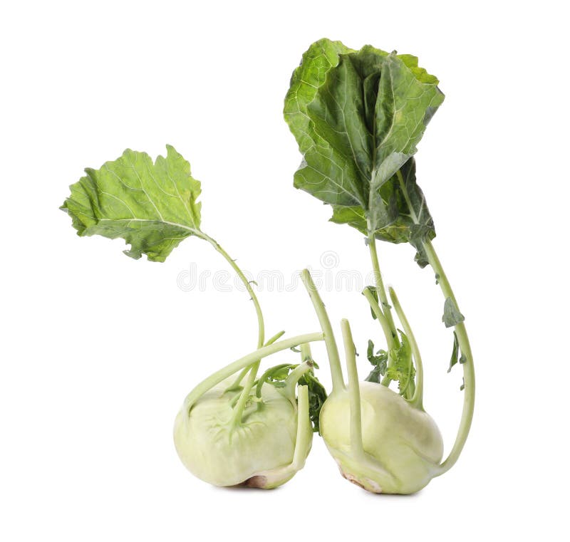 Whole Ripe Kohlrabies with Leaves on White Background Stock Image ...