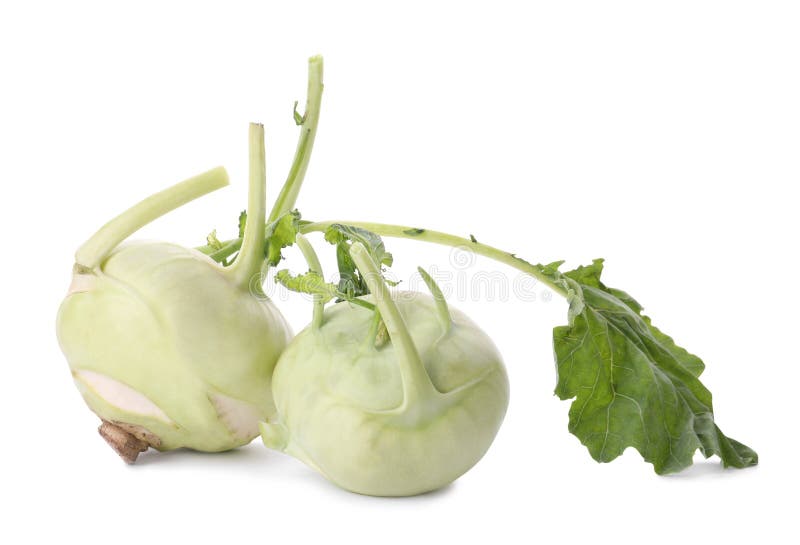 Whole Ripe Kohlrabies with Leaves on White Background Stock Photo ...