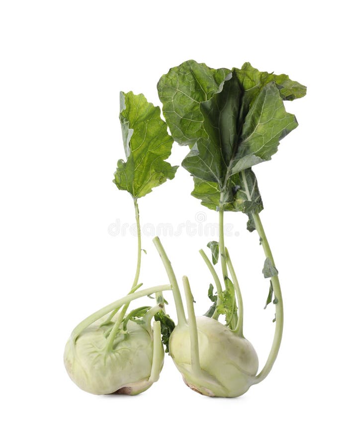 Whole Ripe Kohlrabies with Leaves on White Background Stock Photo ...