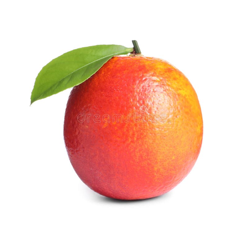 Whole Ripe Red Orange with Green Leaf Isolated on White Stock Image ...