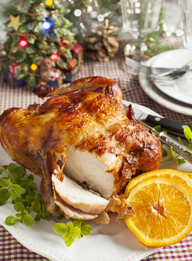 Whole Roasted Chicken for Christmas Dinner Stock Image - Image of ...