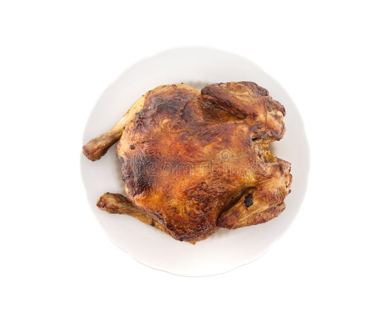 Whole Roasted Chicken Isolated on White Background. Top View Stock ...