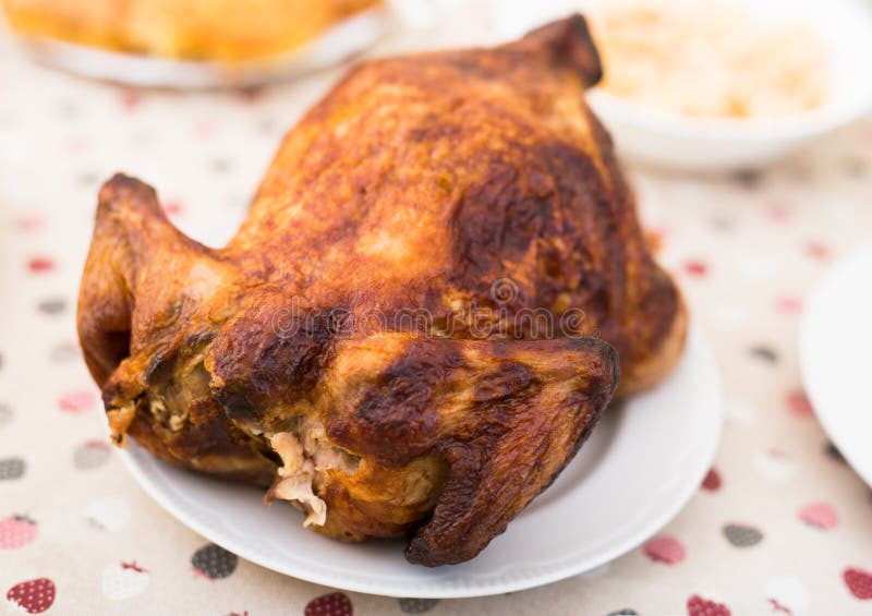 Whole Roasted Chicken on a Plate Stock Image - Image of rustic, glazed ...