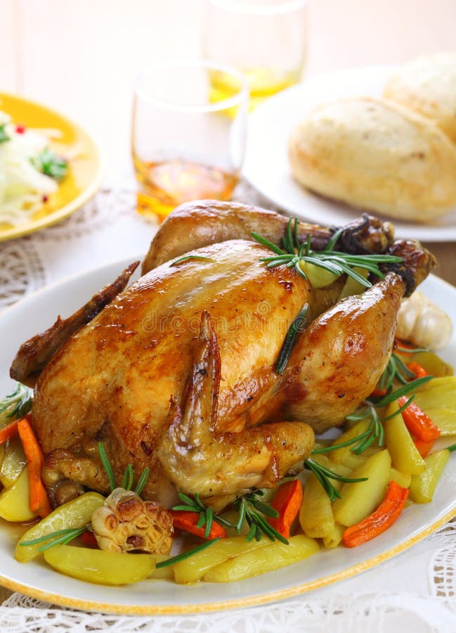 Whole Roasted Chicken with Rosemary Stock Photo - Image of diet ...