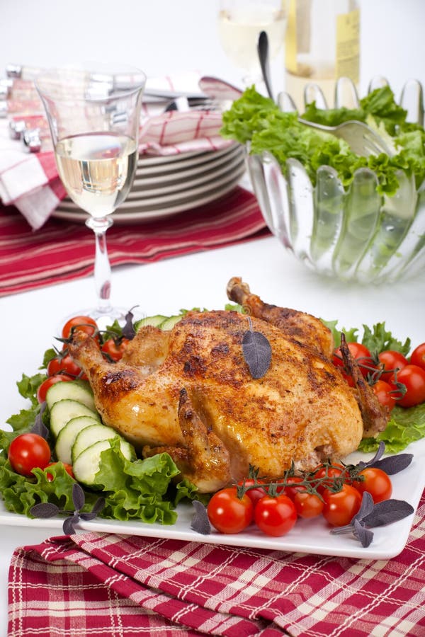 Whole Roasted Chicken on Table Stock Photo - Image of chicken, meat ...