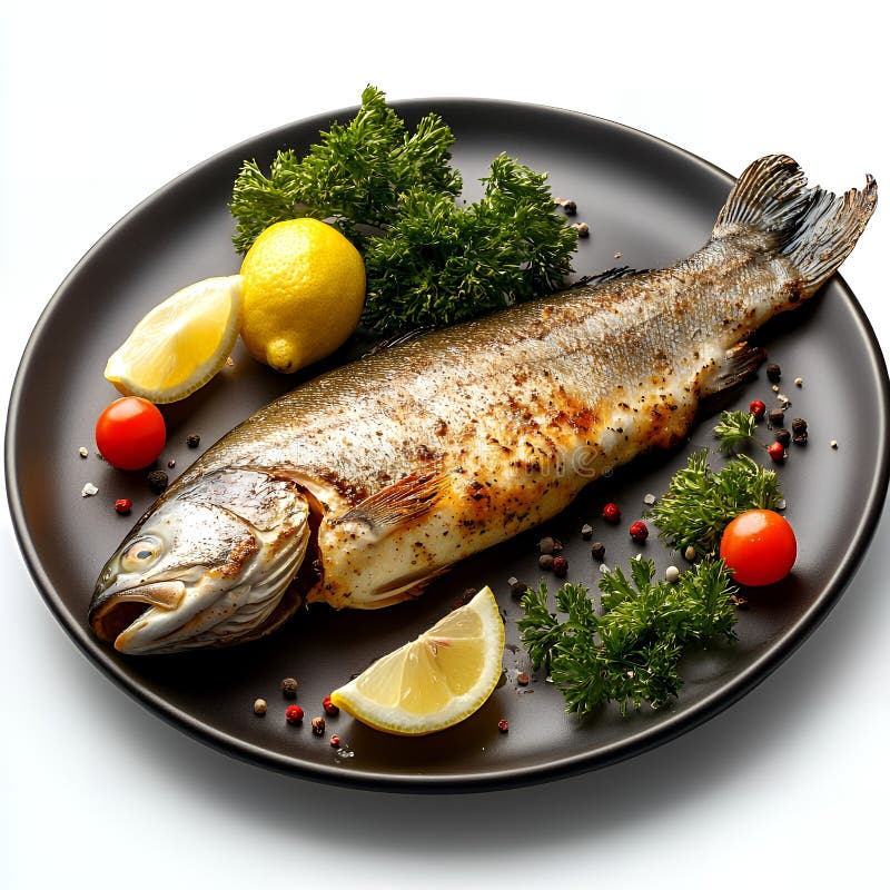 Whole Roasted Fish on a Plate Stock Illustration - Illustration of ...