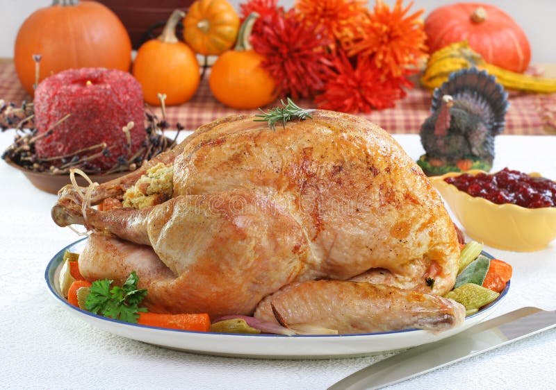 Whole Roasted Turkey in Thanksgiving Setting. Stock Photo - Image of ...