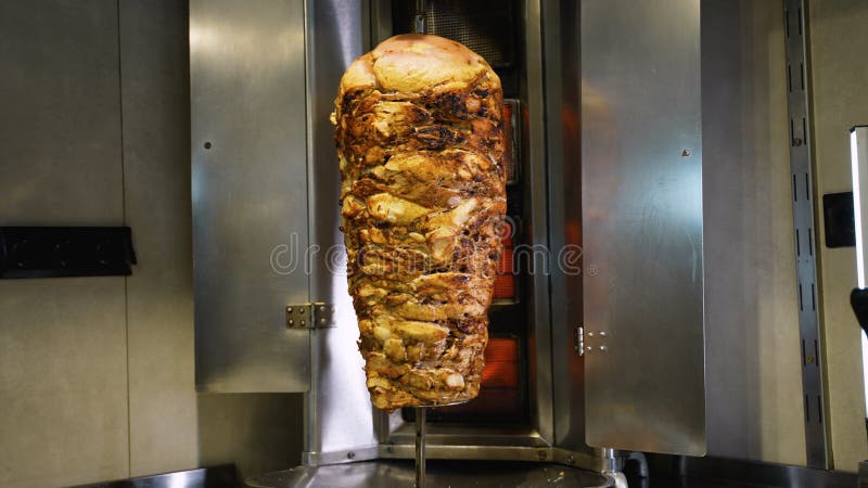 Whole Shawarma Stack Roasting on Vertical Grill Stock Footage - Video ...