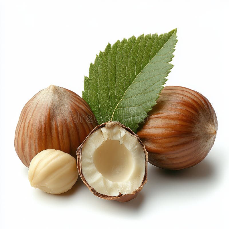 Whole and Shelled Hazelnuts with Green Leaf Stock Illustration ...