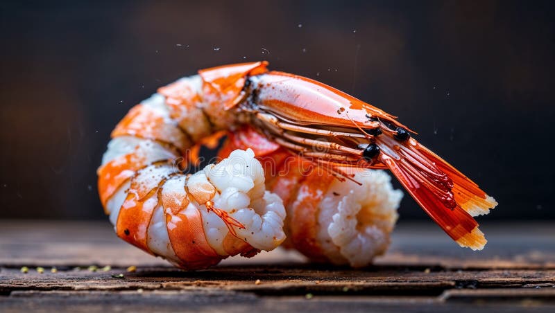 Whole Shrimp Tail with Cooked Orange Shell and Visible Meat Placed ...