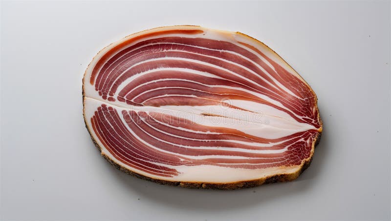 Whole Slice of Pancetta with Visible Fat Layers and Round Form Placed ...