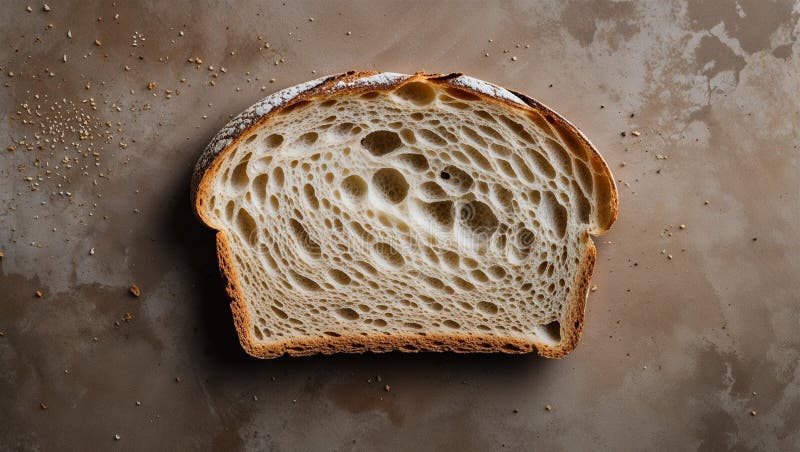 Whole Slice of Rustic Bread with Crisp Crust and Bubbly Crumb Shown ...