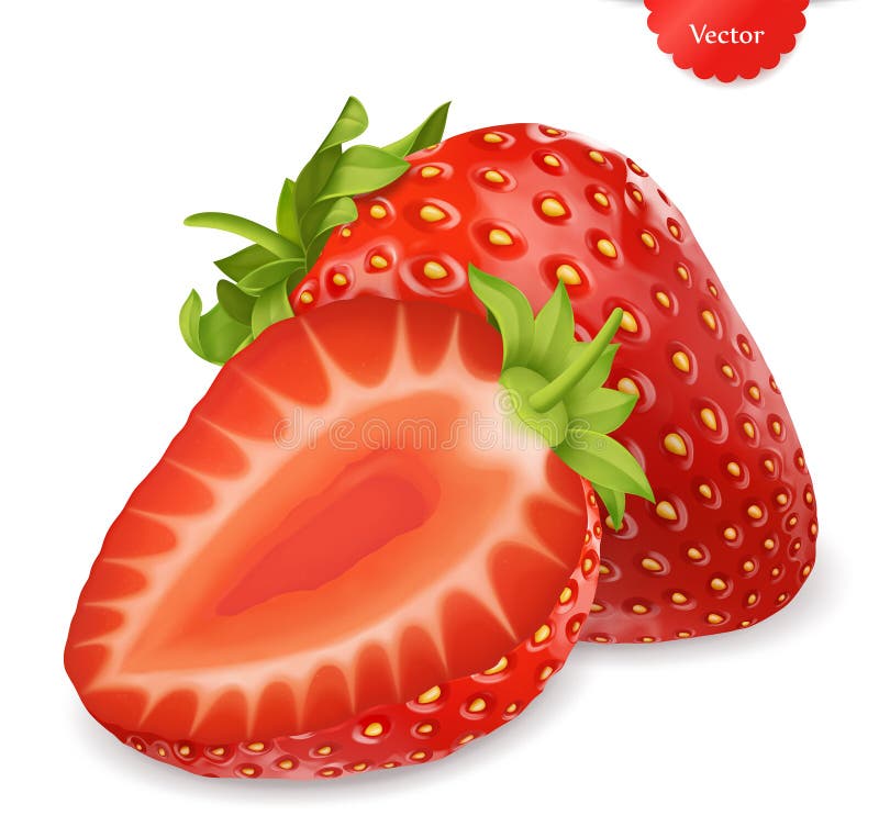 Whole and Slice of Strawberry Realistic 3d Vector Illustration Isolated ...
