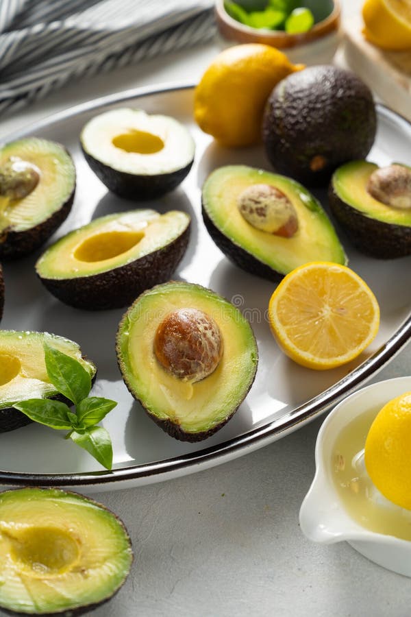 Whole and Sliced Avocado, Cooking Guacamole, Top View. Stock Image ...