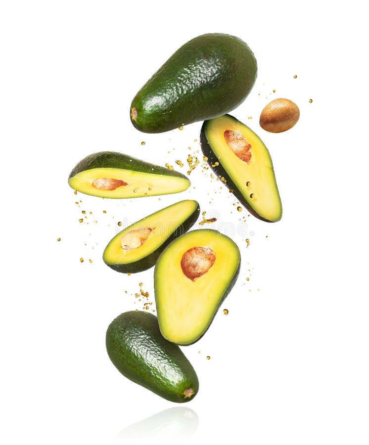Whole and Sliced Avocado with Drops of Juice, Isolated on White ...