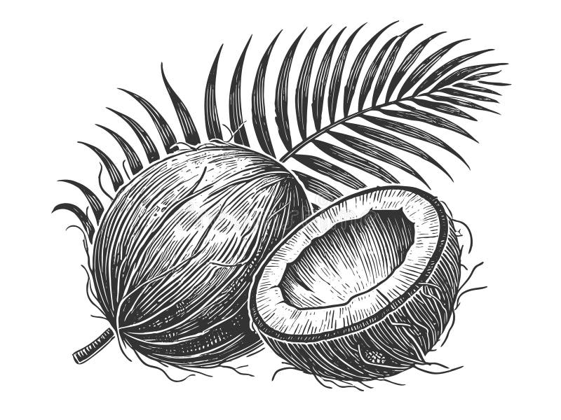 Whole and Sliced Coconuts Engraving Vector Stock Vector - Illustration ...