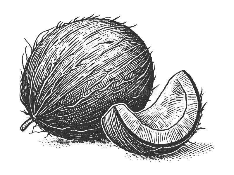 Whole and Sliced Coconuts Engraving Vector Stock Illustration ...