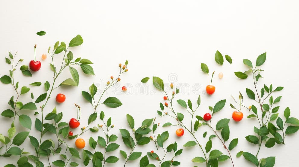 Whole and Sliced Fresh Cherries Float in the Air Accompanied by ...