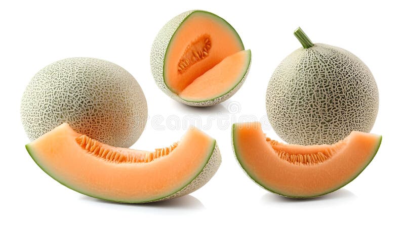 Whole and Sliced Fresh Ripe Melons Isolated on White Stock Photo ...