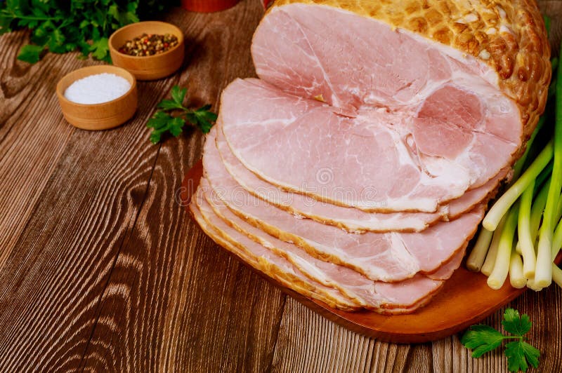 Whole Sliced Ham with Radish, Scallion and Salt Stock Photo - Image of ...