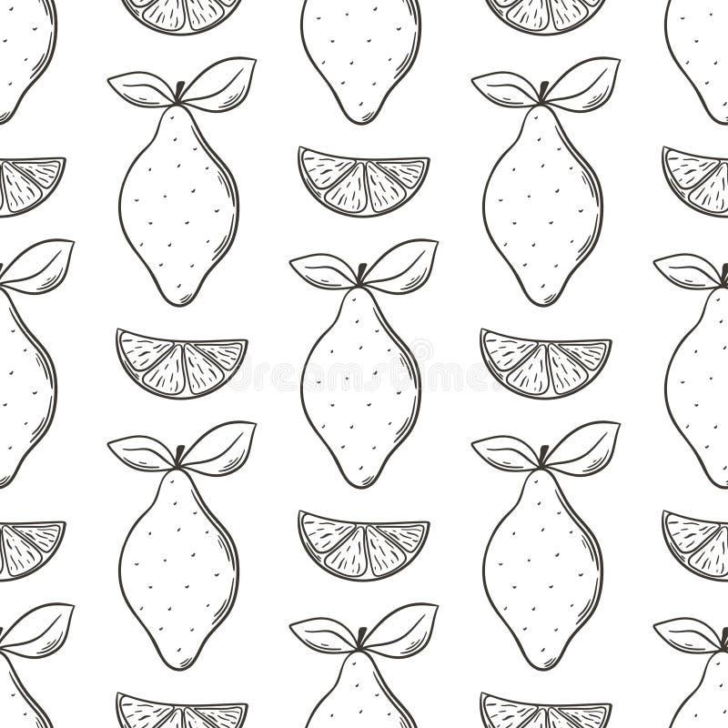 Whole and Sliced Lemon Hand Engraved Seamless Pattern Stock Vector ...