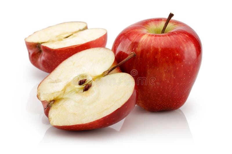 Whole and Sliced Red Apples Isolated on White Stock Photo - Image of ...