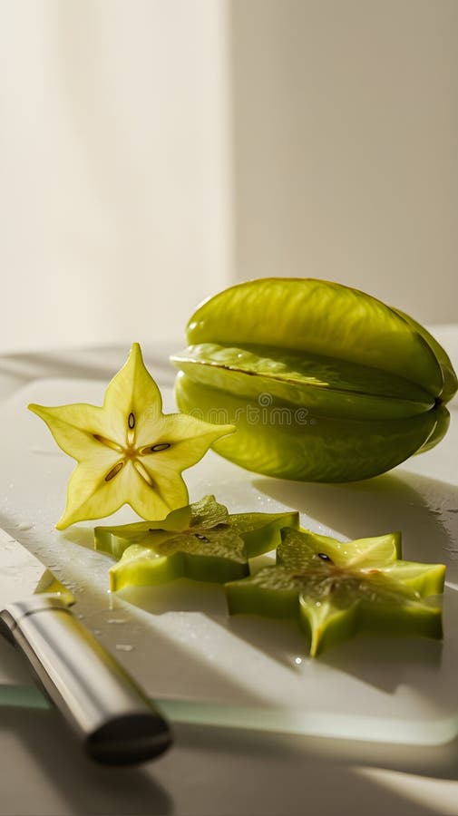 Whole and Sliced Star Fruit on a White Surface. Stock Image - Image of ...